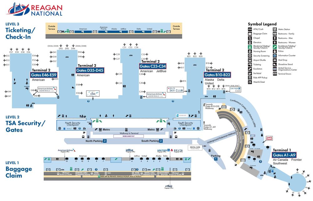 DCA Airport Layout: Terminal Map & Amenities | LUXY Ride
